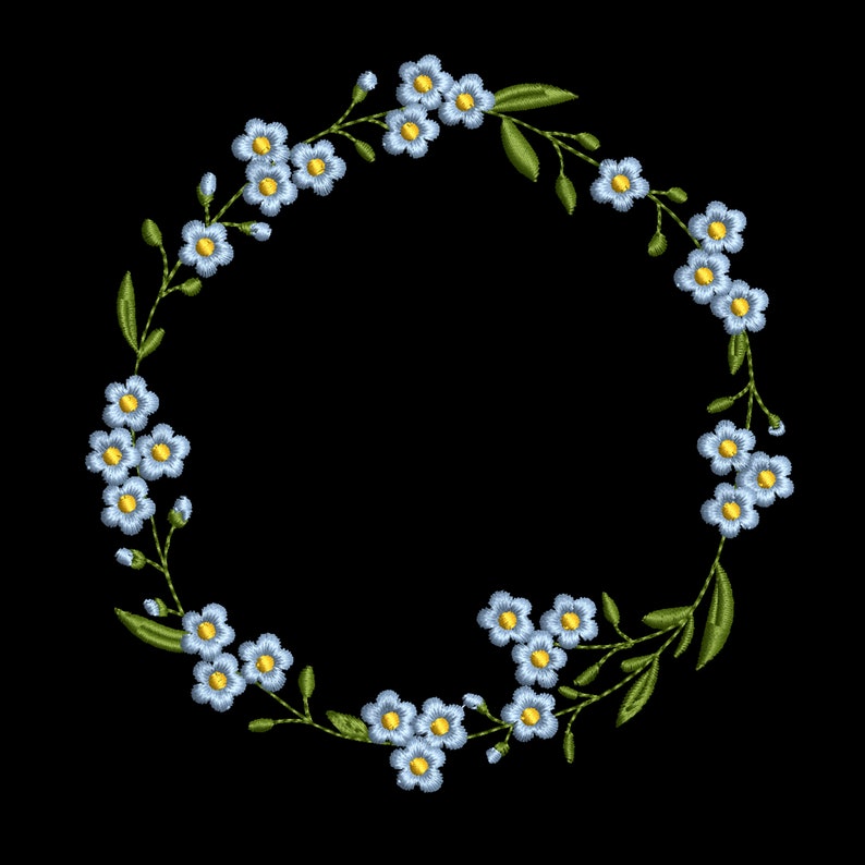 Forget-me-not Flower Wreath for Machine Embroidery Design, Botanical ...