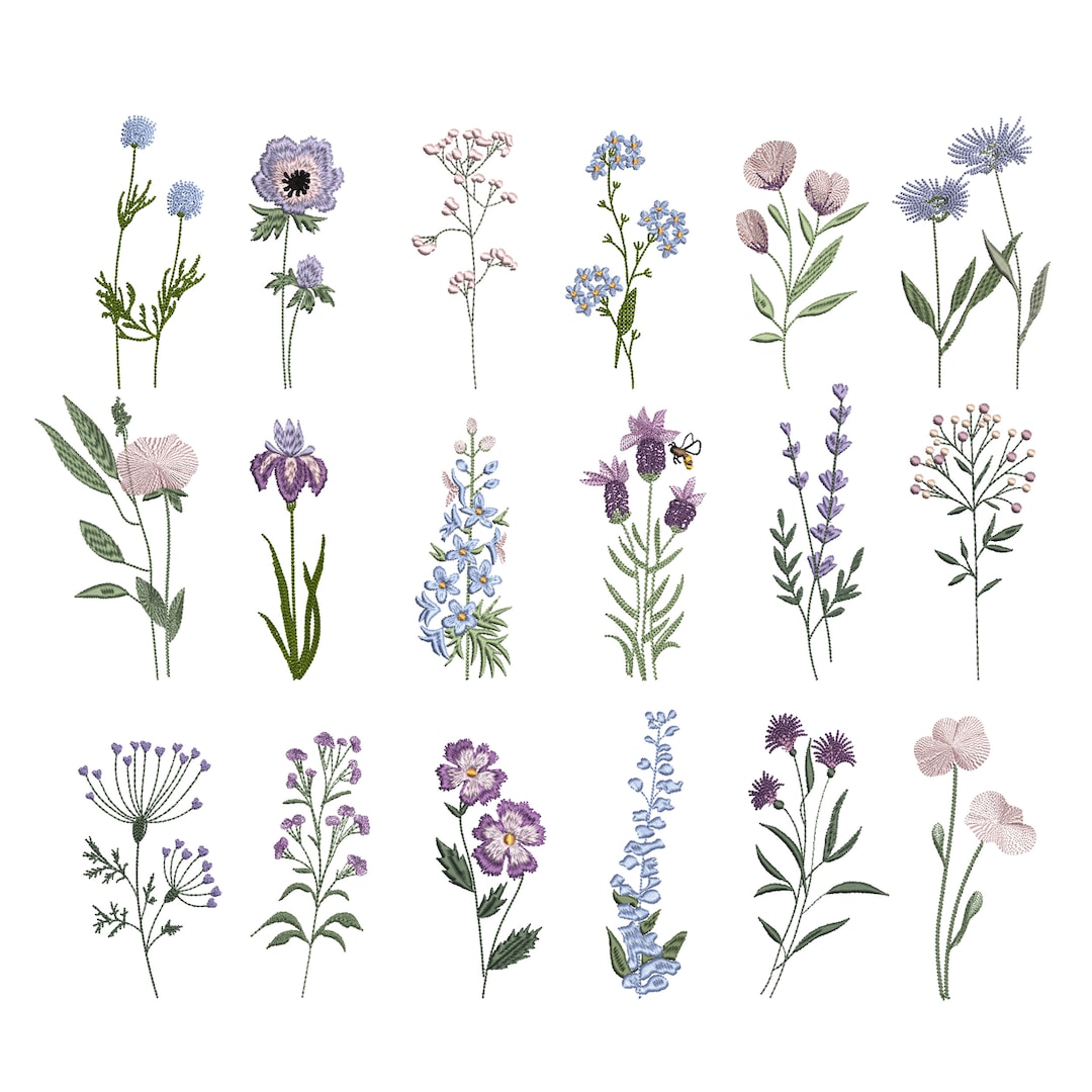 18 Wild Flowers Machine Embroidery Design, Floral Botanical Mini ...