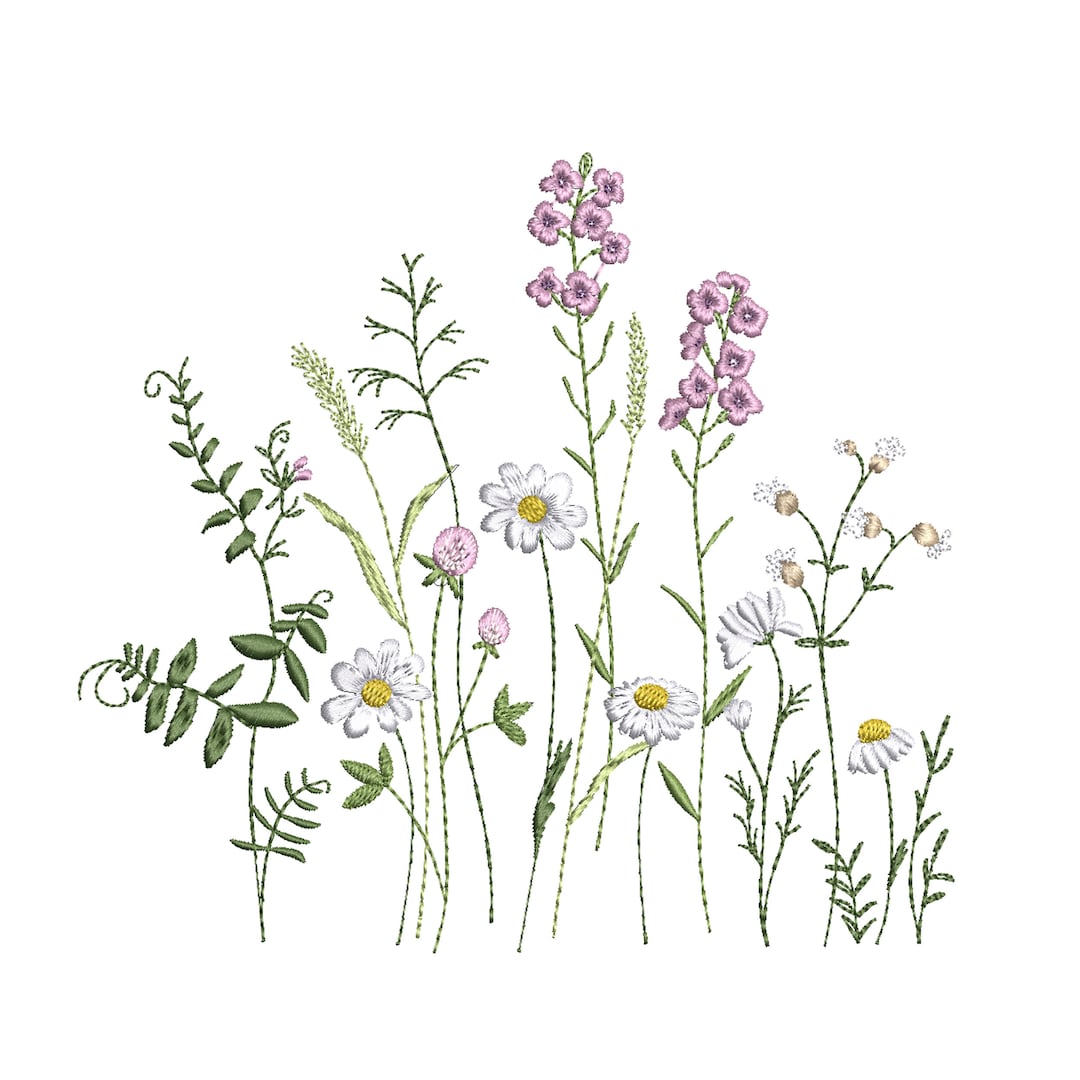 Romantic Wildflower Meadow Machine Embroidery Design, Botanical Flower ...