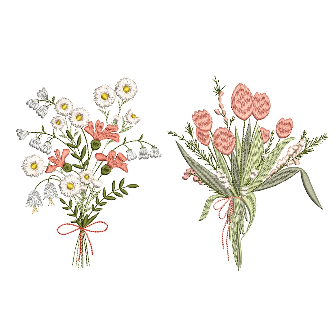 Flower Bouquet Machine Embroidery Design Set No.2, 2 Floral Bouquets ...