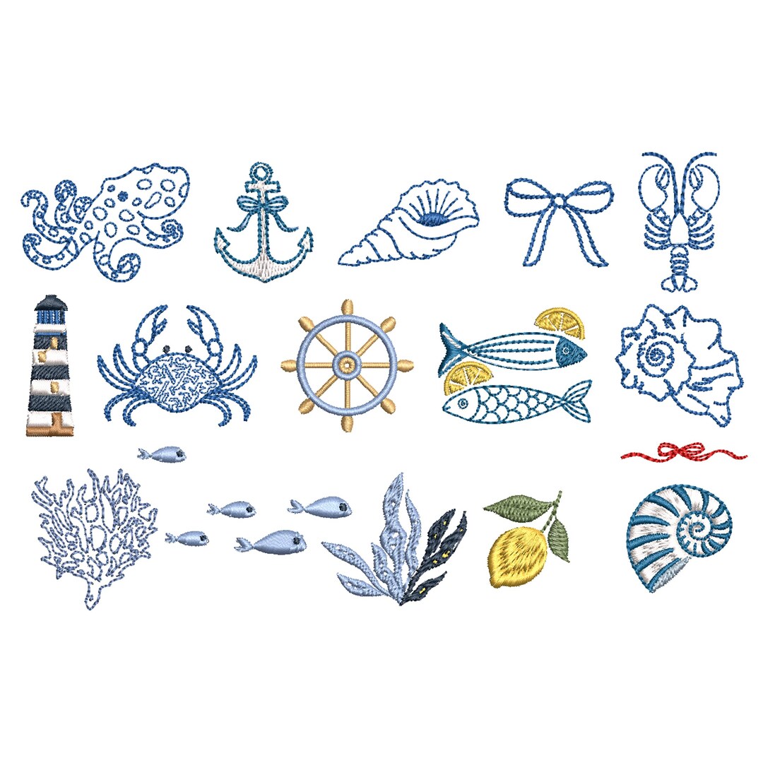 16 Coastal Machine Embroidery Designs, Marine Nautical Pattern ...