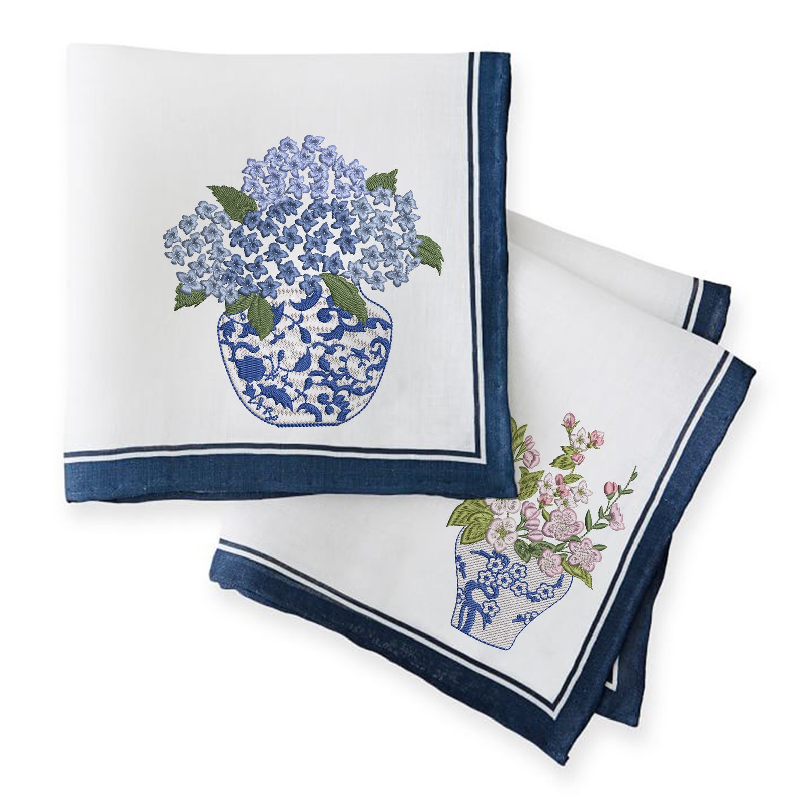 Chinoiserie Cherry Blossom and Hydrangea Vase Machine Embroidery Design ...