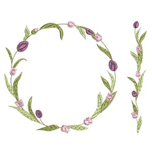 Tulip Flower Wreath and Border Machine Embroidery Design, Floral ...