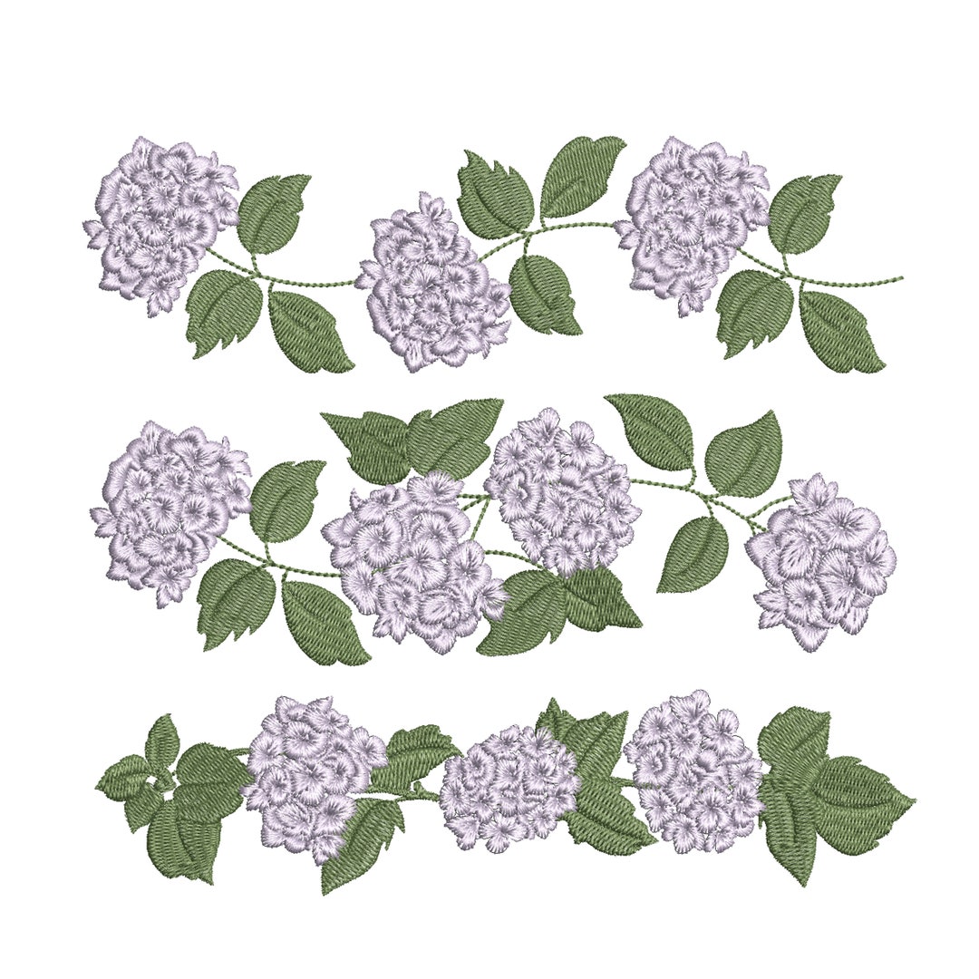 Hydrangea Border Machine Embroidery Design Set, Garden Flower Pattern ...