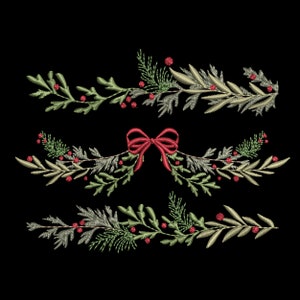 Christmas Machine Embroidery Design- 4 Elements Branch, Border and Bow ...