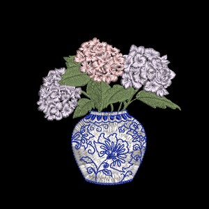 Chinoiserie Tulip and Hydrangea Vase Machine Embroidery Design Set ...