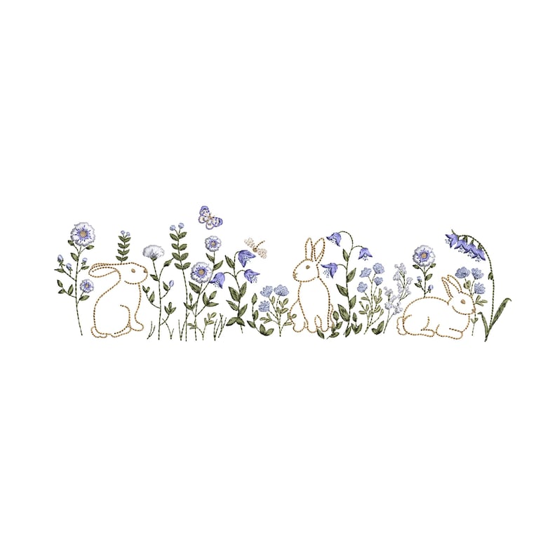 Easter Meadow Border Machine Embroidery Design, Flower Bunny Floral ...
