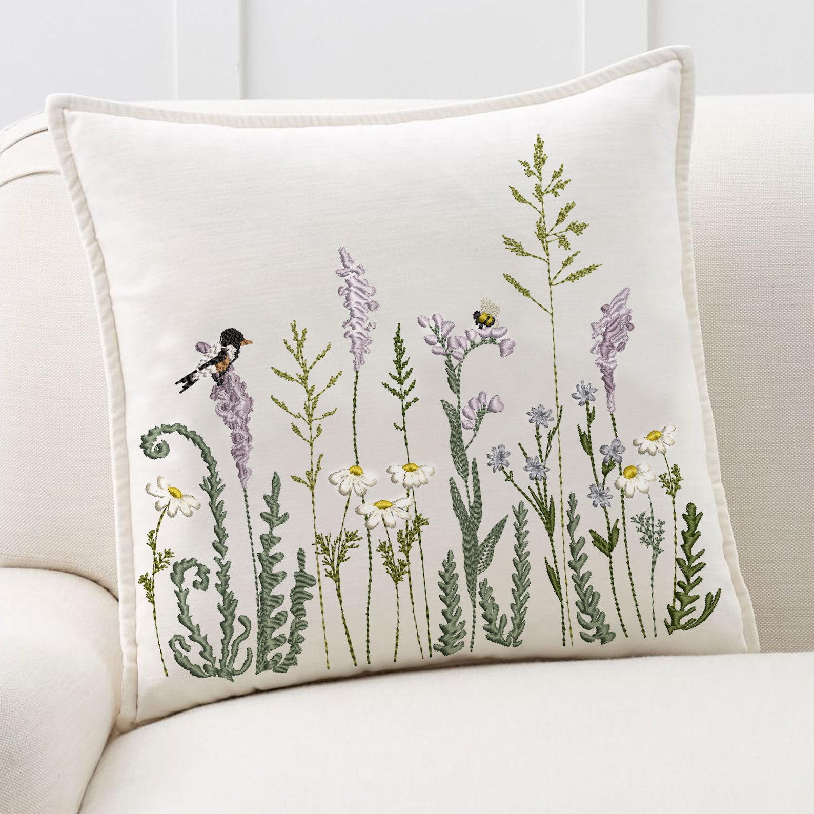 Wildflower Meadow Machine Embroidery Design, Botanical Flower Pattern ...
