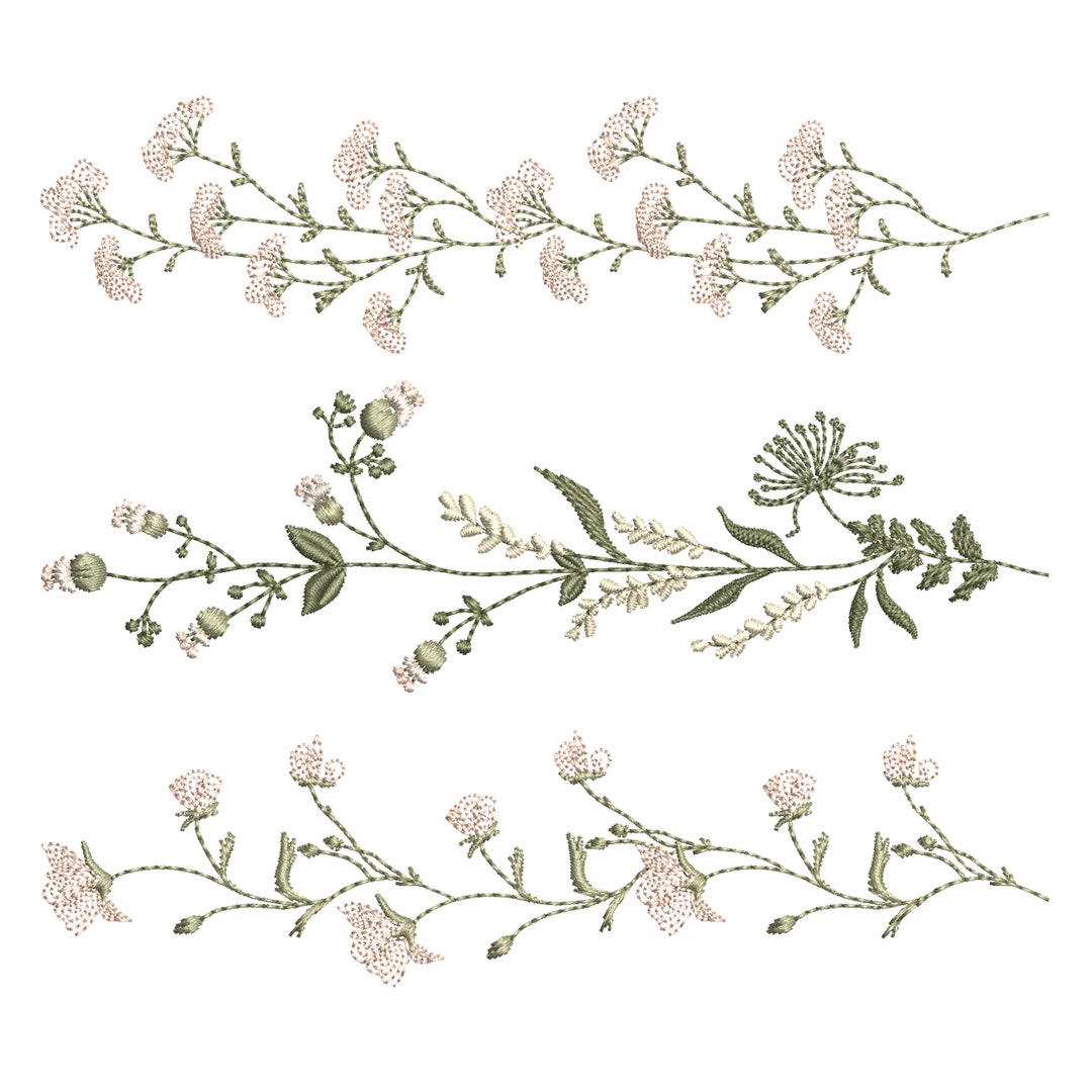 3 Elegant Wildflower Borders Machine Embroidery Design, Botanical ...