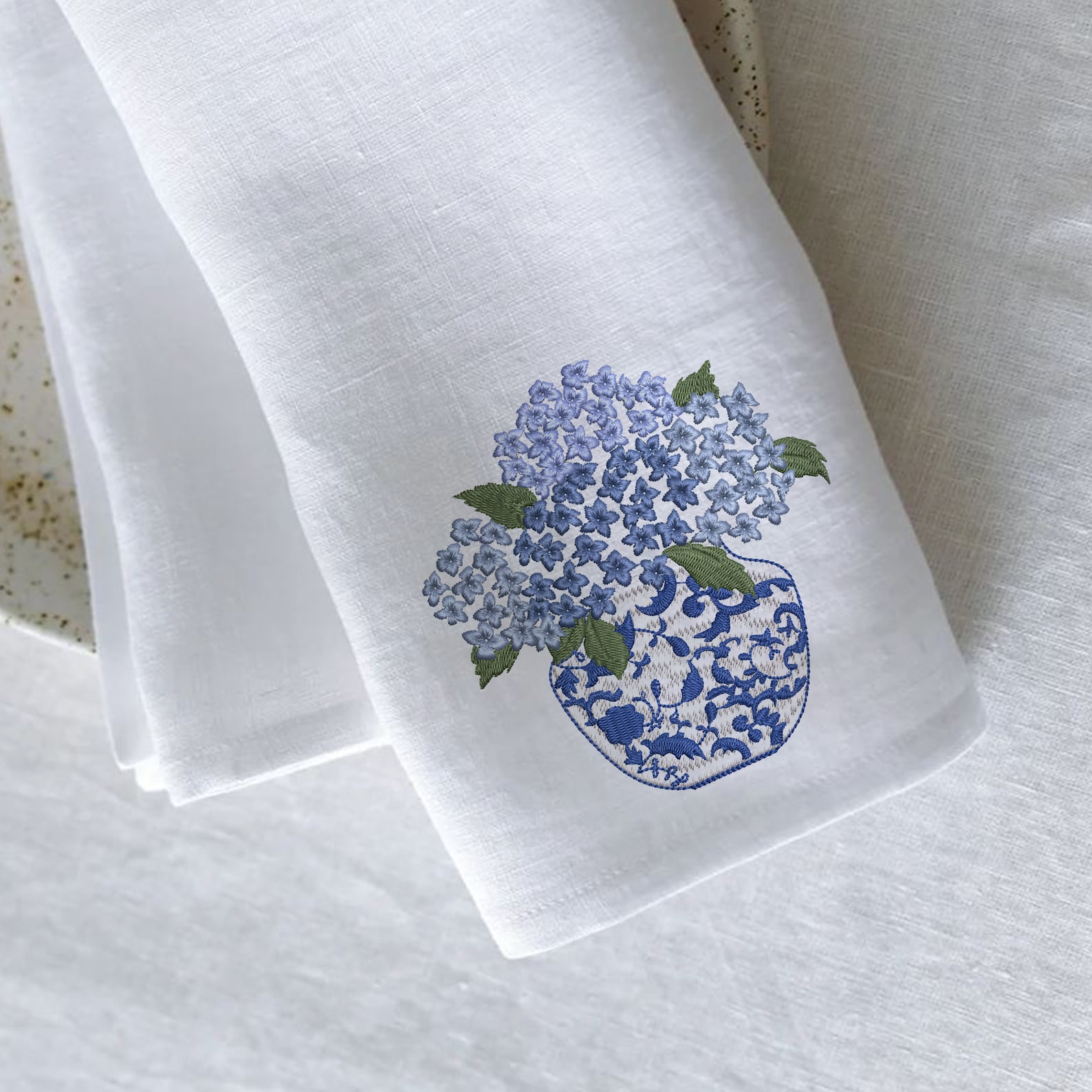 Chinoiserie Cherry Blossom and Hydrangea Vase Machine Embroidery Design ...