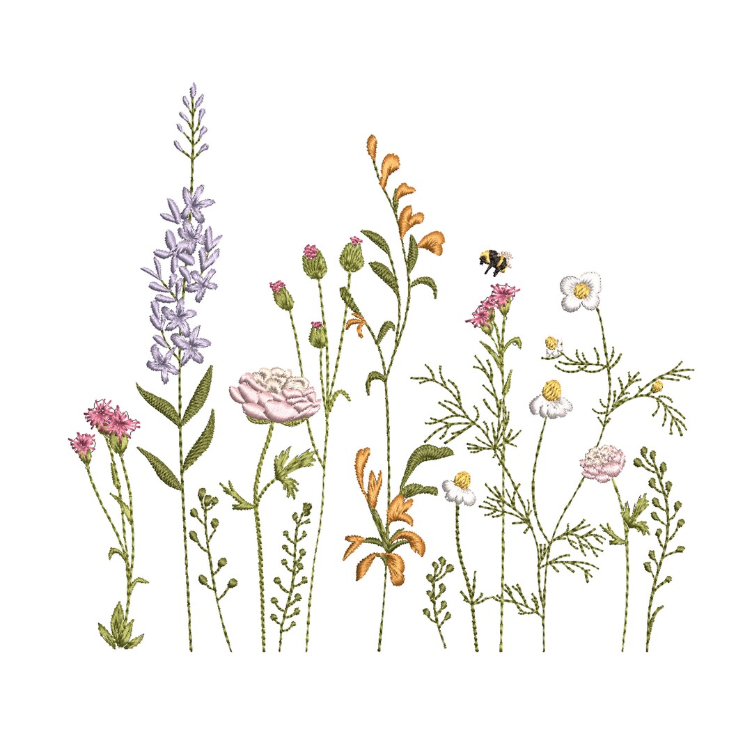 Wildflower Meadow No.3 Machine Embroidery Design, Botanical Flower ...