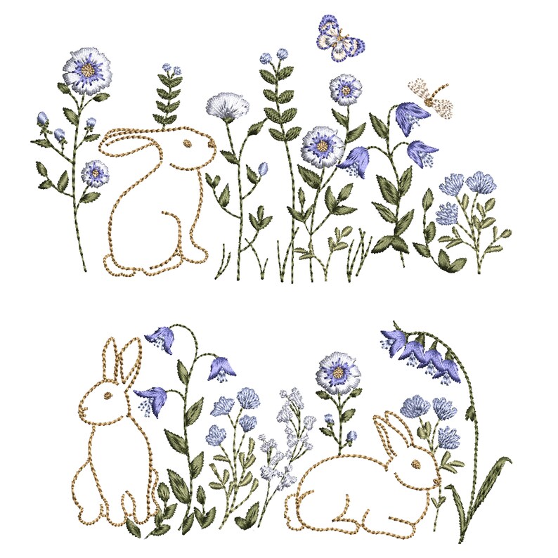 Easter Meadow Border Machine Embroidery Design, Flower Bunny Floral ...