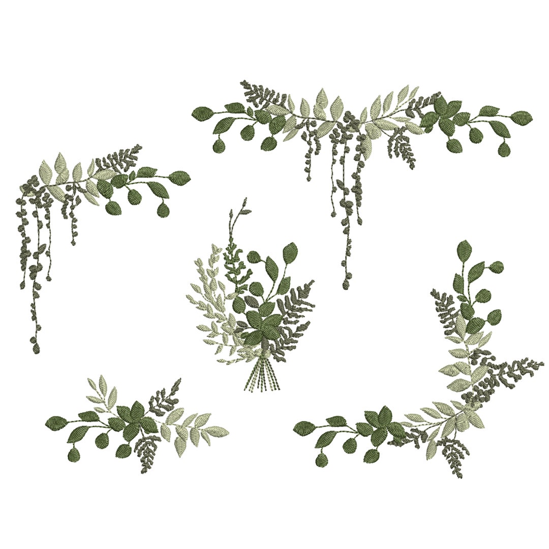 Eucalyptus Fern Border, Corner and Branch for Machine Embroidery Design ...