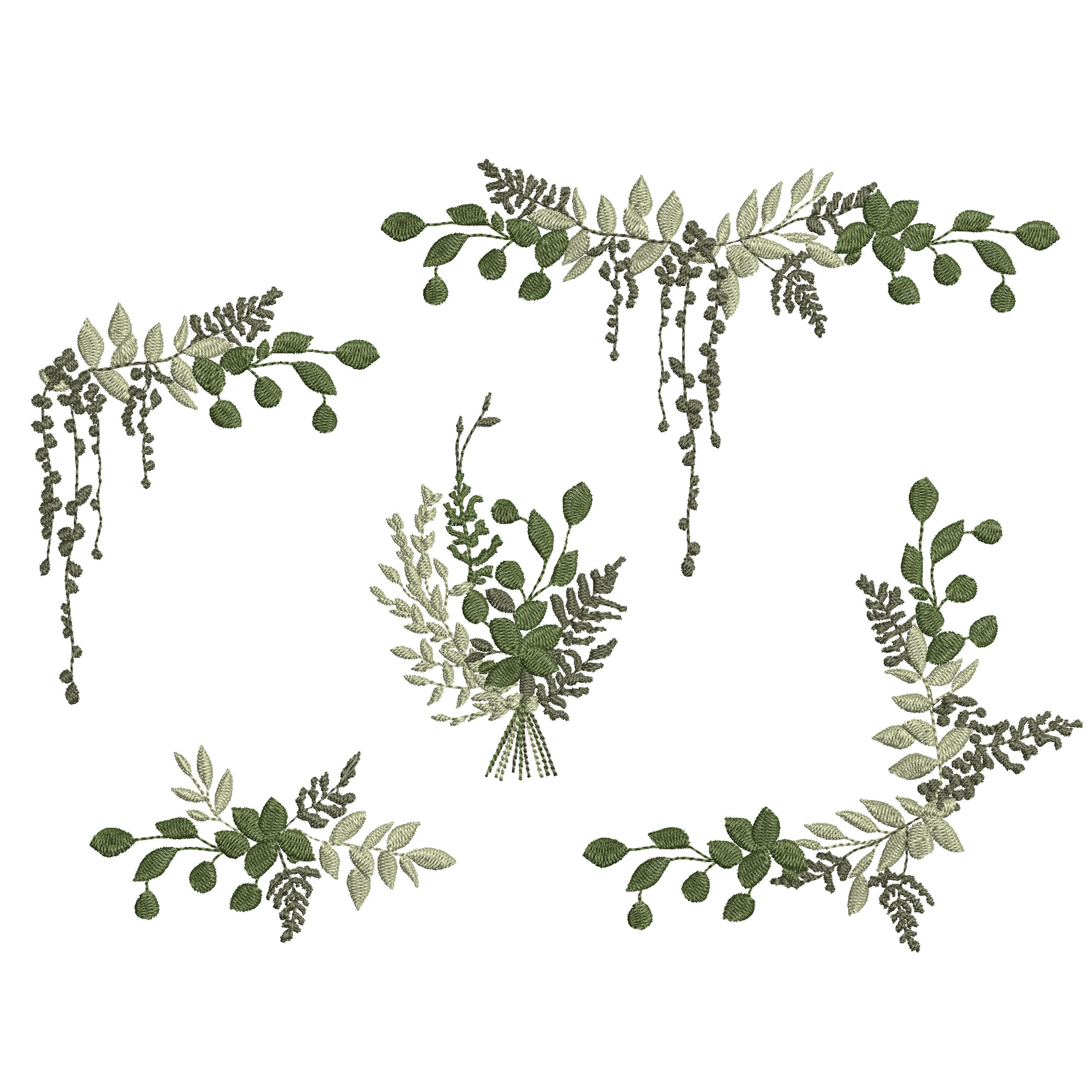 Eucalyptus Fern Border, Corner and Branch for Machine Embroidery Design ...