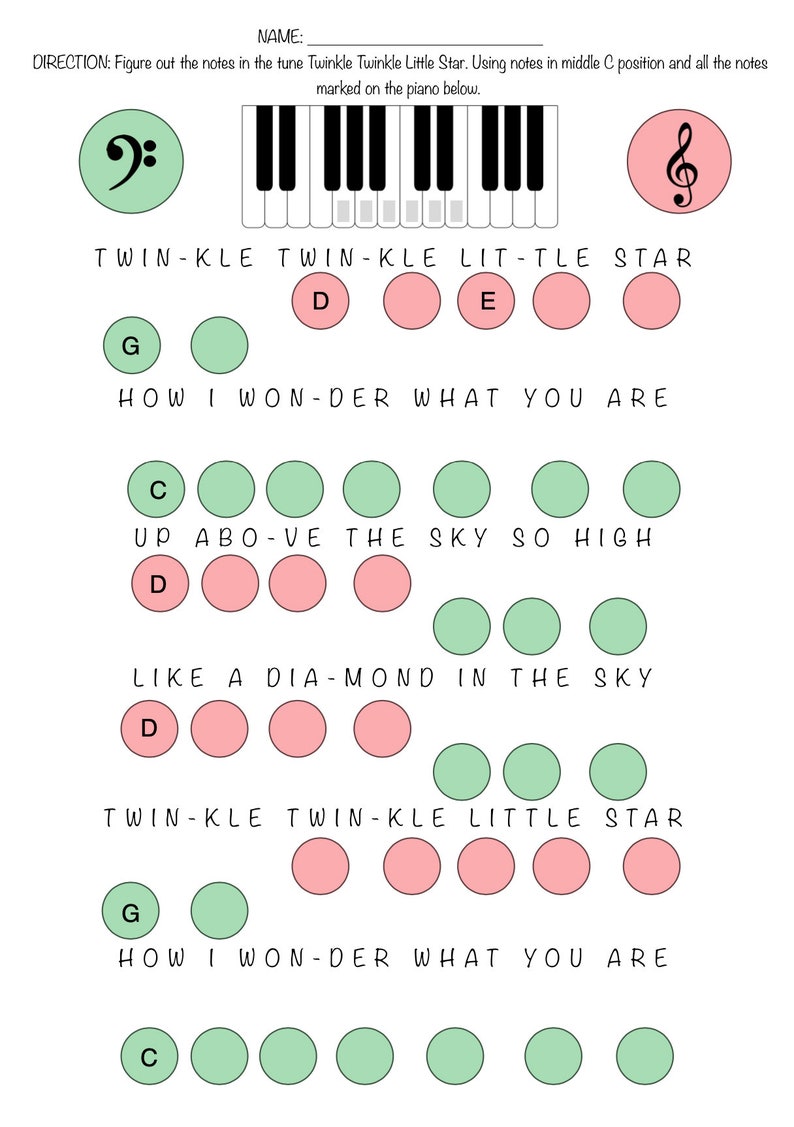 Twinkle Twinkle Little Star Piano Ear Training Sheet (beginner) - Etsy