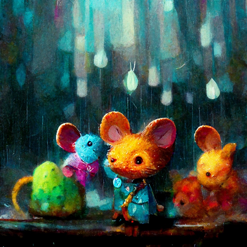 Colorful Mice Playing in the Rain - Etsy