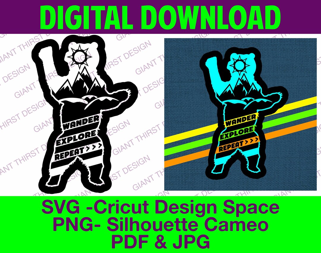 Wander Explore Repeat Digital Download; Bear PNG, Explore PNG; Nature ...