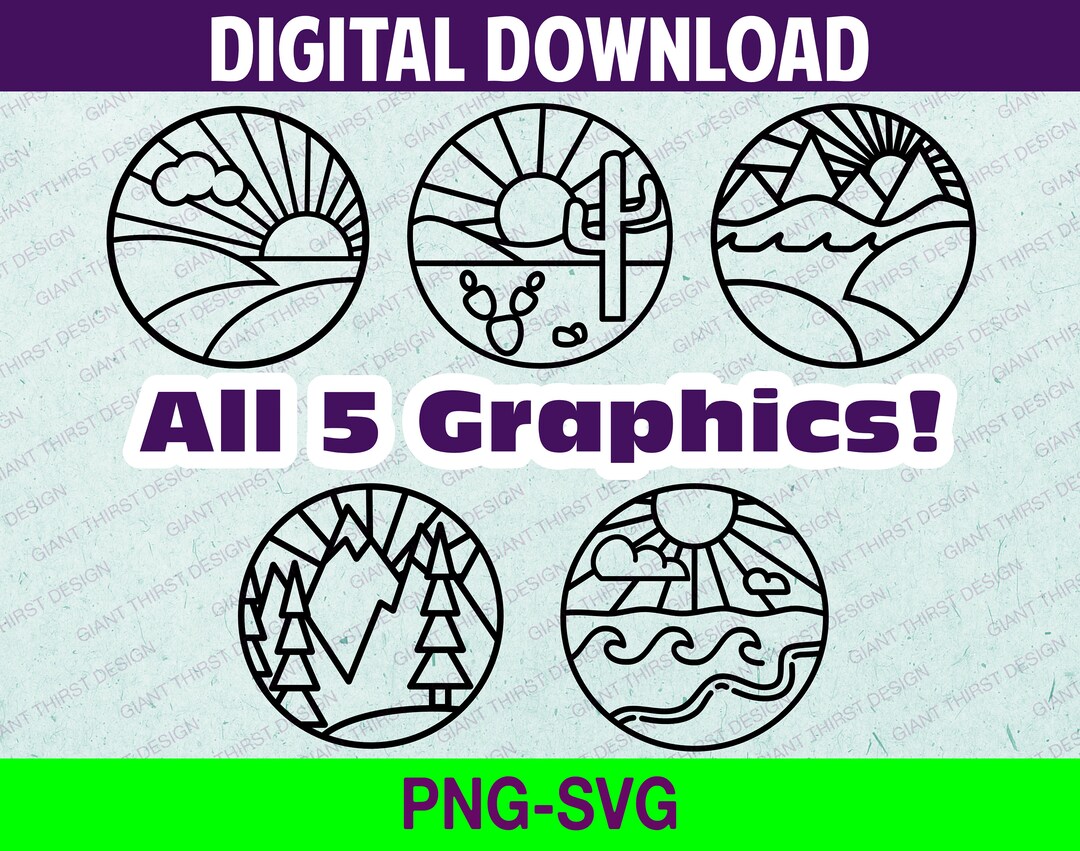 Landscape Vector Set; Landscape Outlines; SVG; PNG; Simple Nature ...