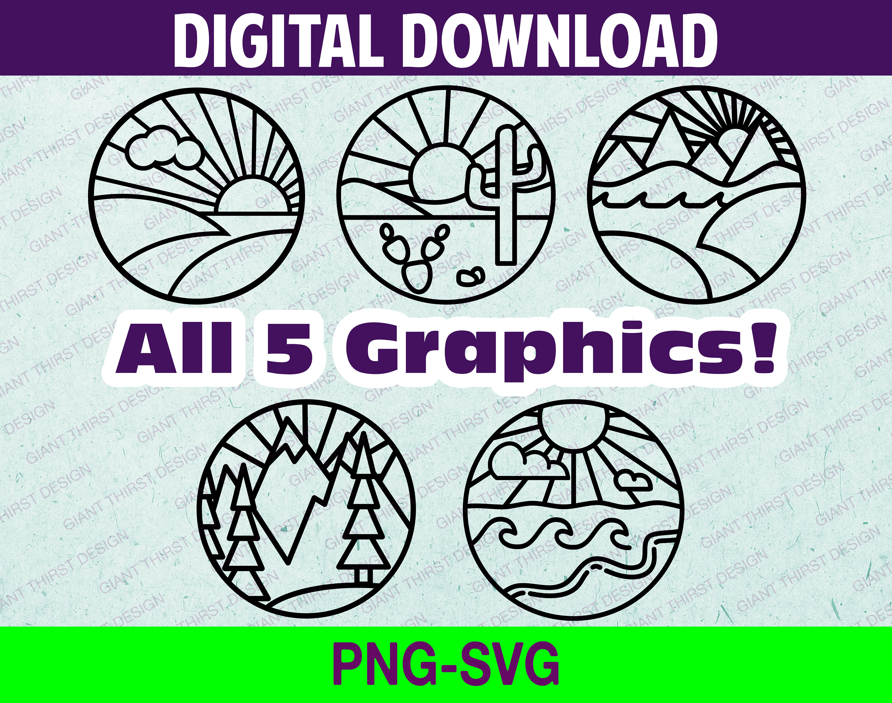 Landscape Vector Set; Landscape Outlines; SVG; PNG; Simple Nature ...