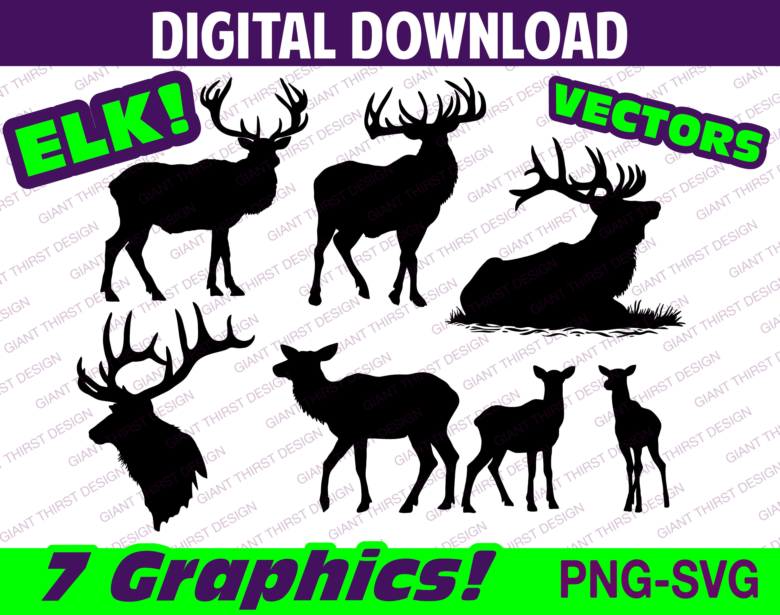 Elk Vectors, Elk PNG, Elk SVG, Elk Silhouette Designs - Etsy