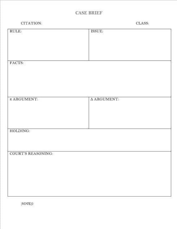 Law School Case Brief Template Basic - Etsy