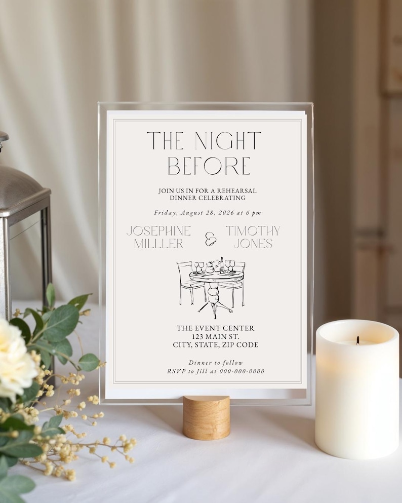 Editable Rehearsal Dinner Invitation Template, Elegant Canva Template ...
