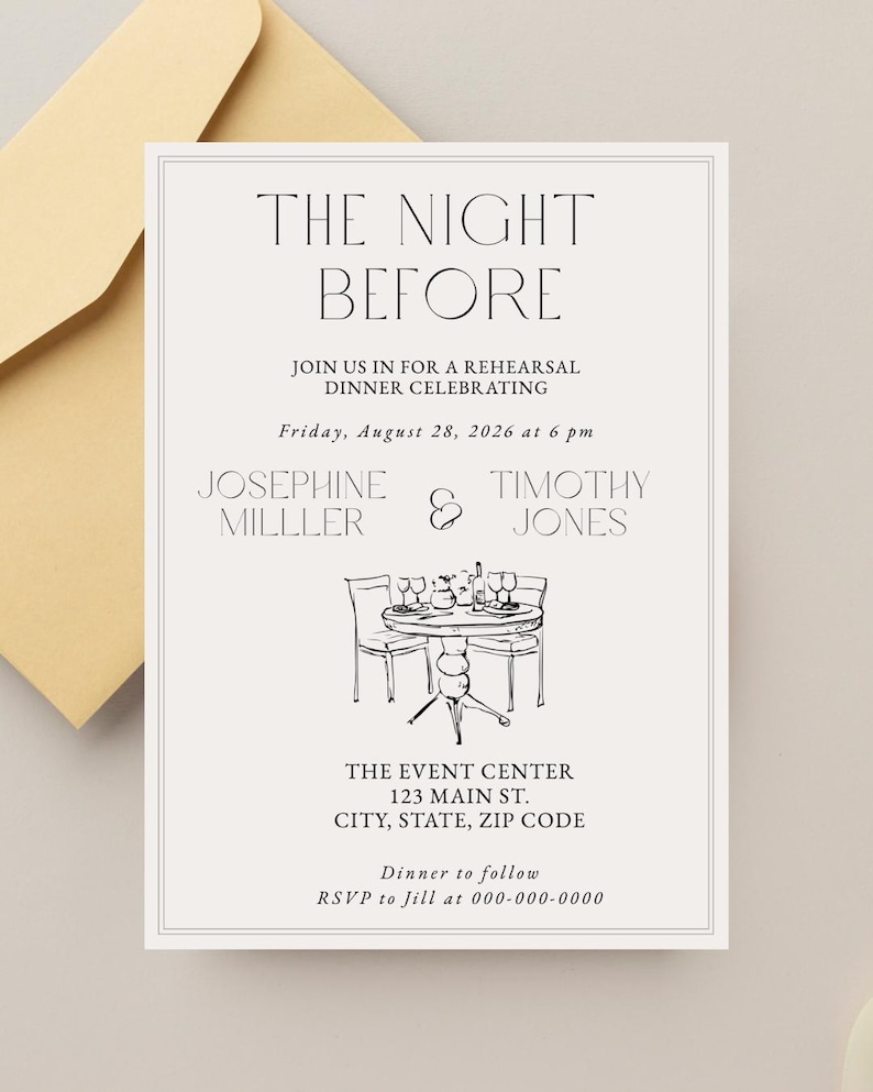 Editable Rehearsal Dinner Invitation Template, Elegant Canva Template ...