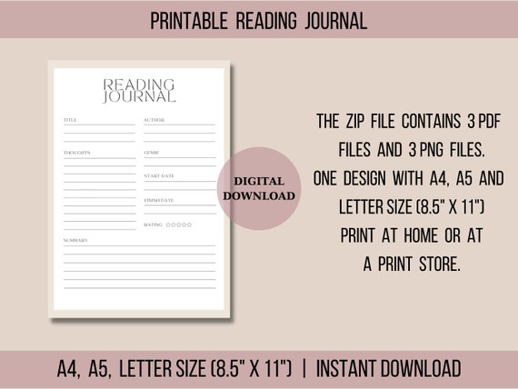 Printable Reading Journal Instant Download Digital - Etsy