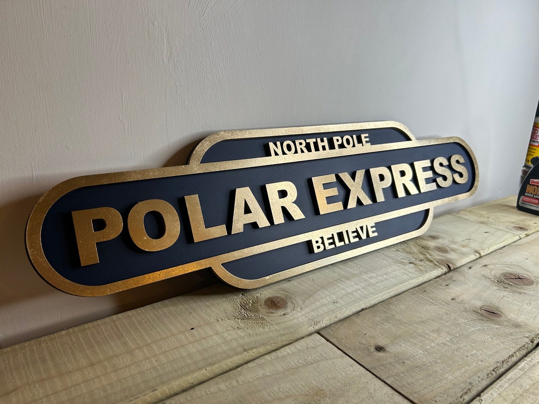 Polar Express Train Sign: Navy Blue & Gold Christmas Decor - Etsy