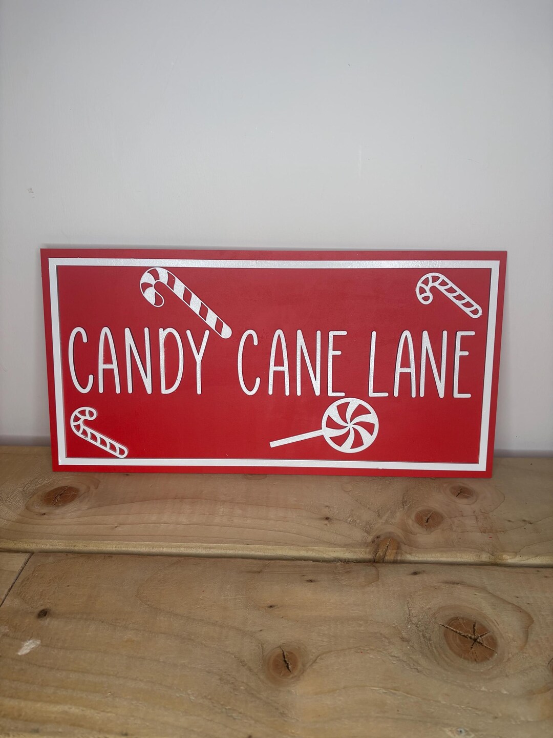 Handmade Christmas Candy Cane Lane Sign Red and White Decor - Etsy