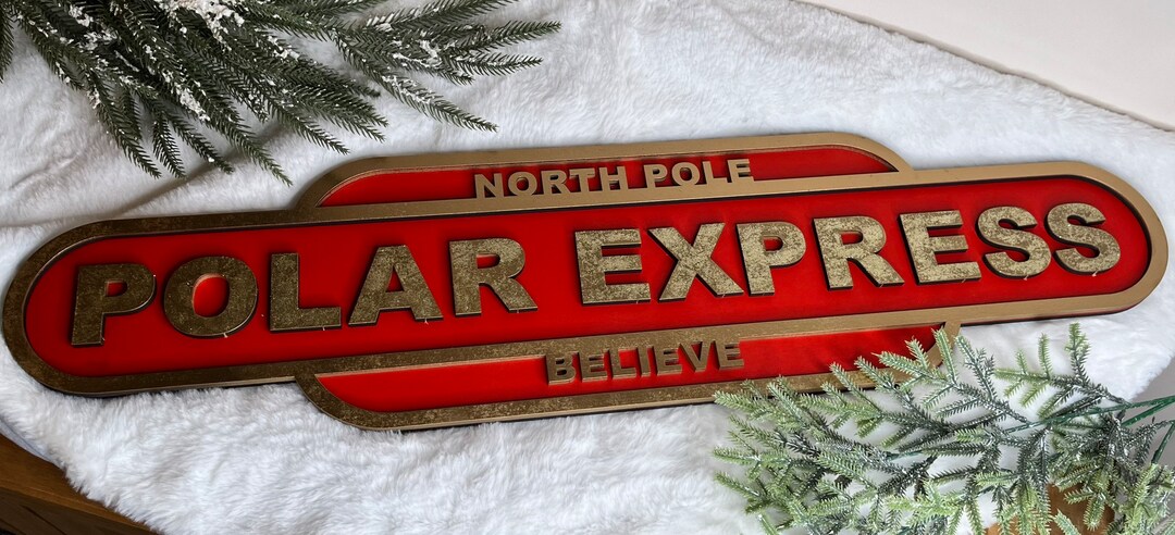 Polar Express Train Sign Red and Gold Polar Express - Etsy UK