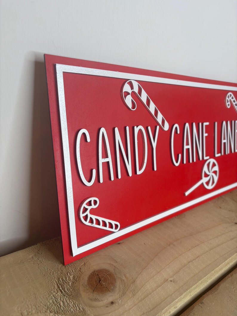 Handmade Christmas Candy Cane Lane Sign Red and White Decor - Etsy
