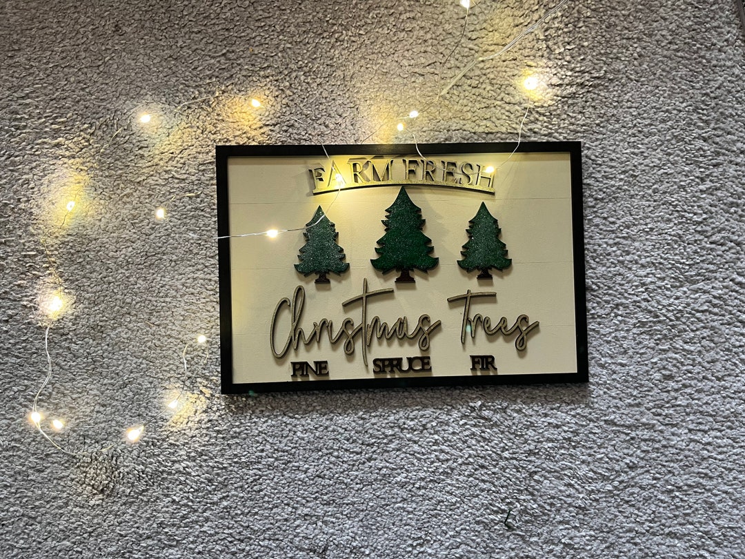Vintage Theme Farm Fresh Christmas Tree Sign Spruce Pine Fir Tree Black ...