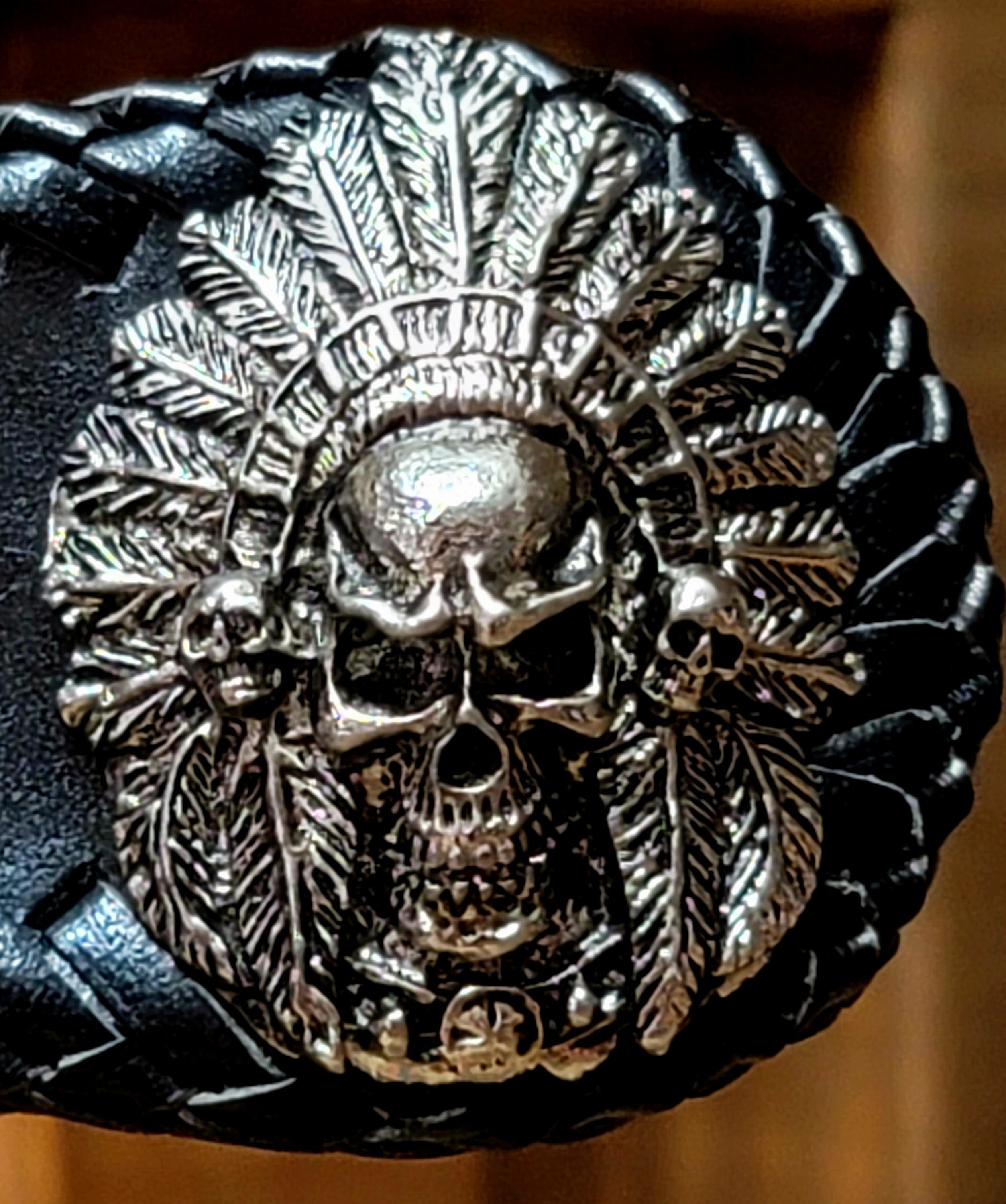 Hand Tooled Hand Painted Genuine Leather Native American Skull Skeleton ...