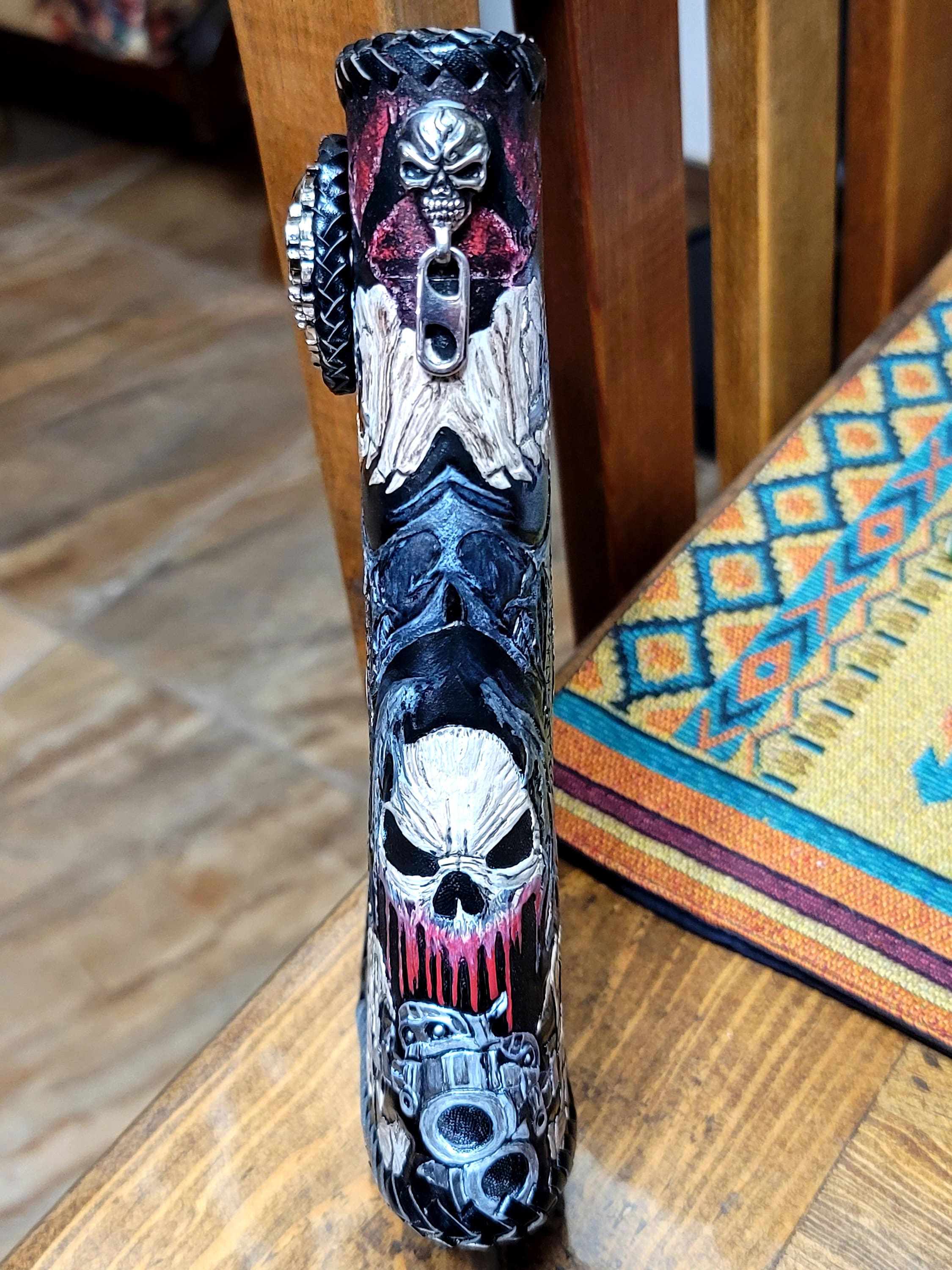 Hand Tooled Hand Painted Genuine Leather Skull Wallet With Fanged Grim ...