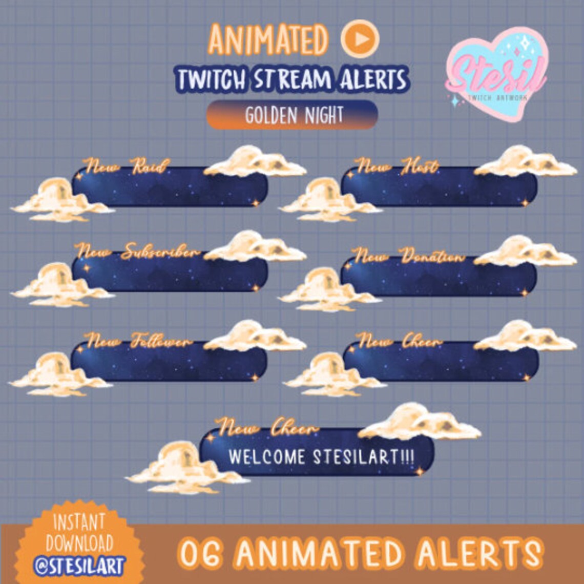 ANIMATED Twitch Stream Package / GOLDEN Night Theme / Sky / Magic ...