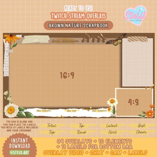 ANIMATED Twitch Stream Package / Brown Nature Scrapbook Theme ...