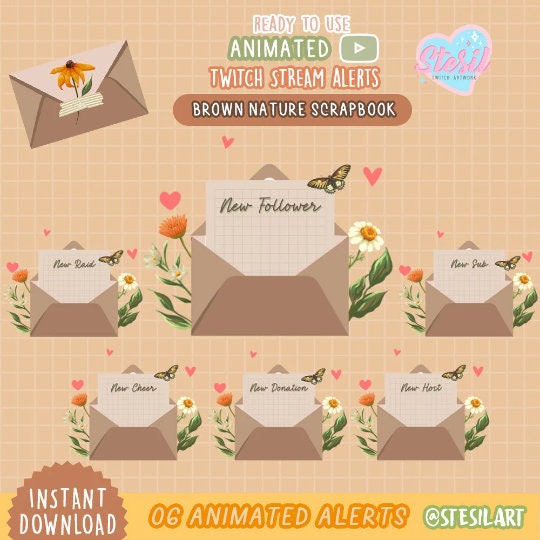 ANIMATED Twitch Stream Package / Brown Nature Scrapbook Theme ...