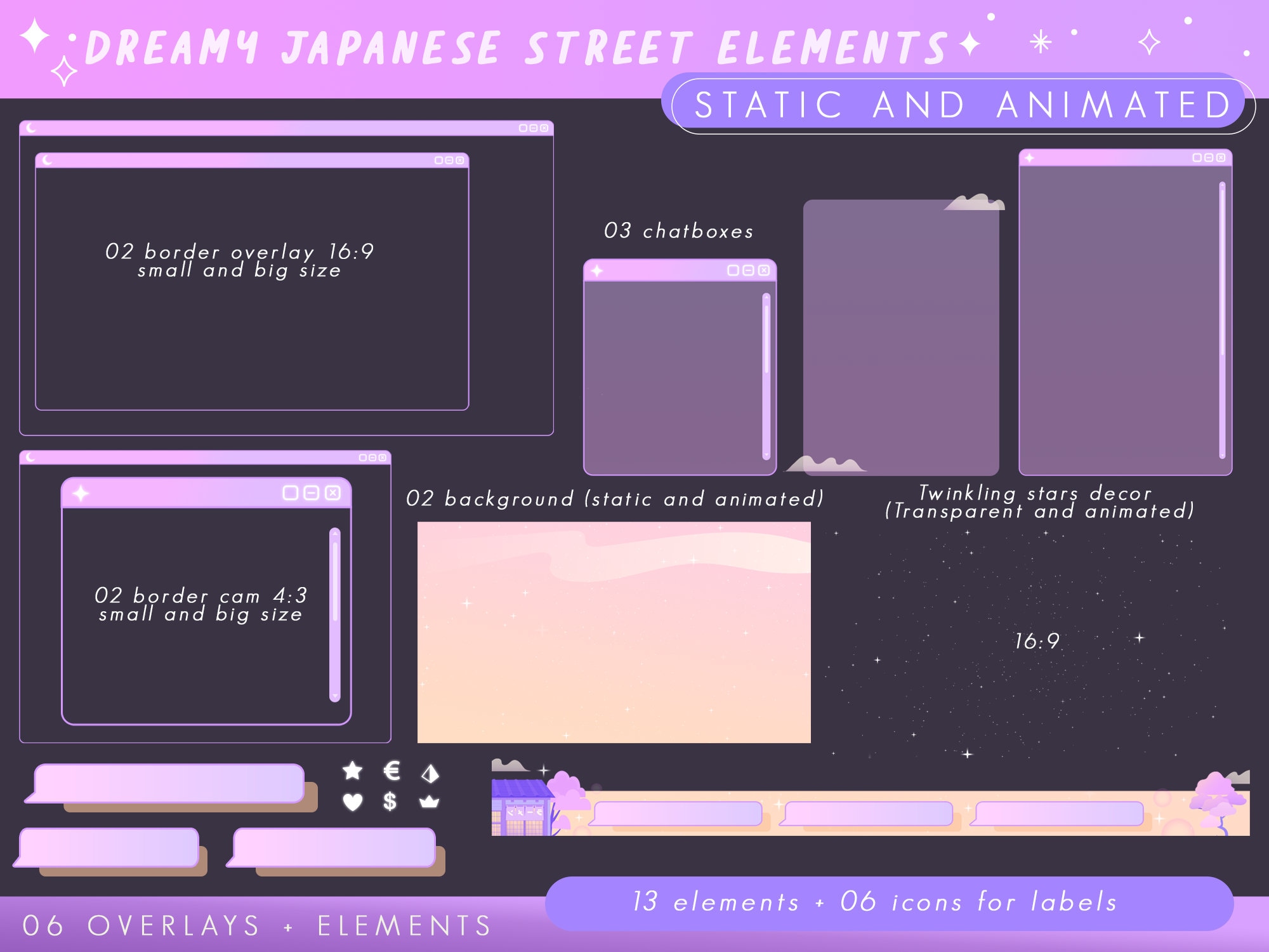 06 Twitch Overlays and 13 Elements / Dreamy Japanese Street Theme ...