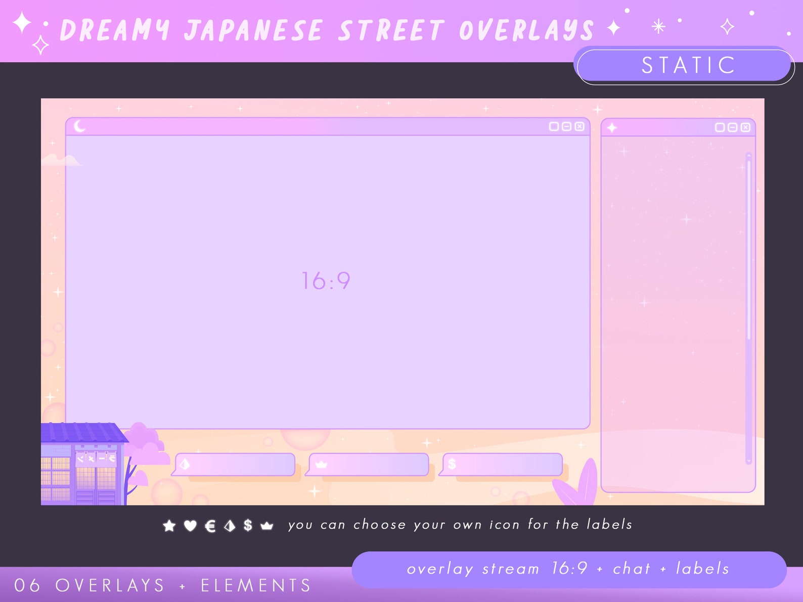 06 Twitch Overlays and 13 Elements / Dreamy Japanese Street Theme ...