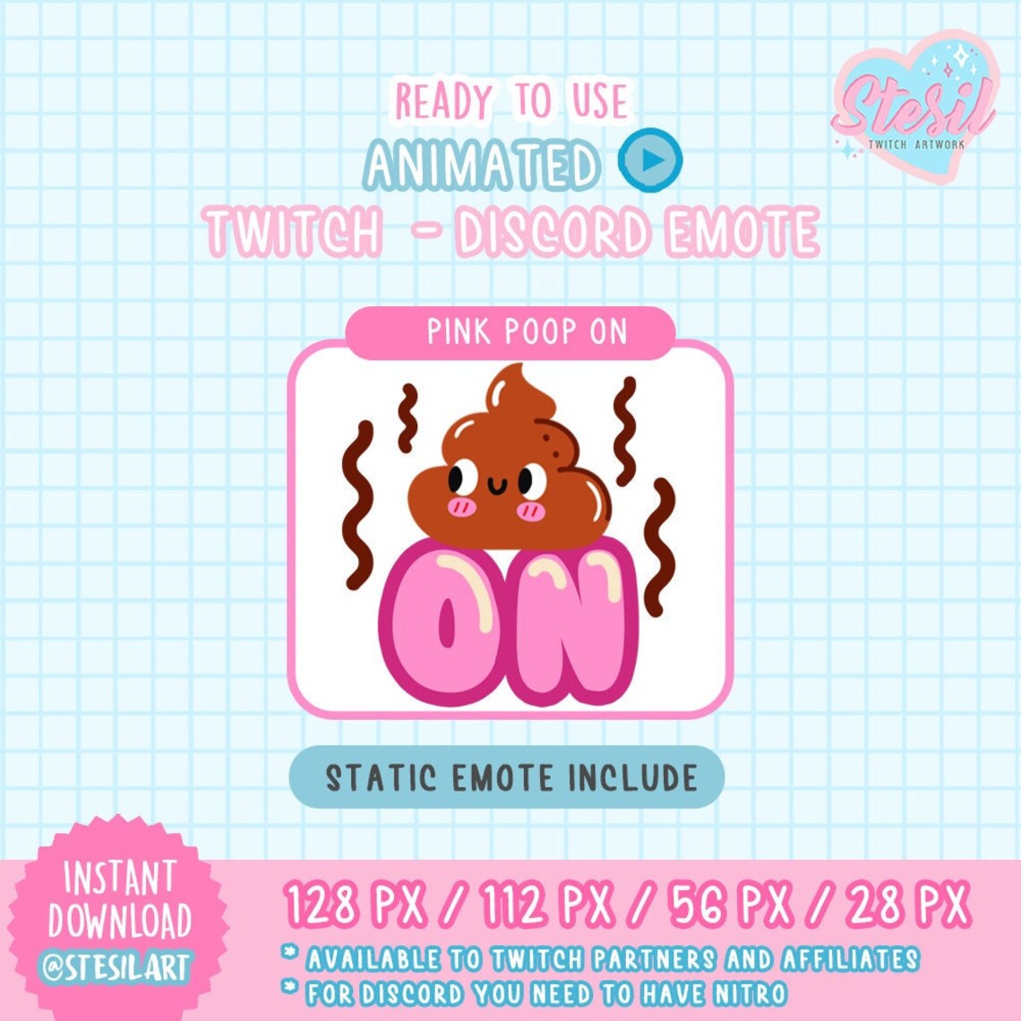 ANIMATED and STATIC Twitch - Discord Emote / Poop on Emote / Pink Color ...