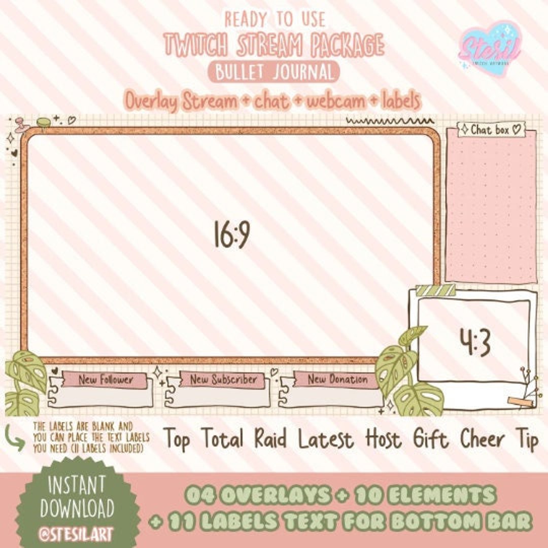 04 Twitch Overlay Elements / Aesthetic Bullet Journal Theme / Agenda ...