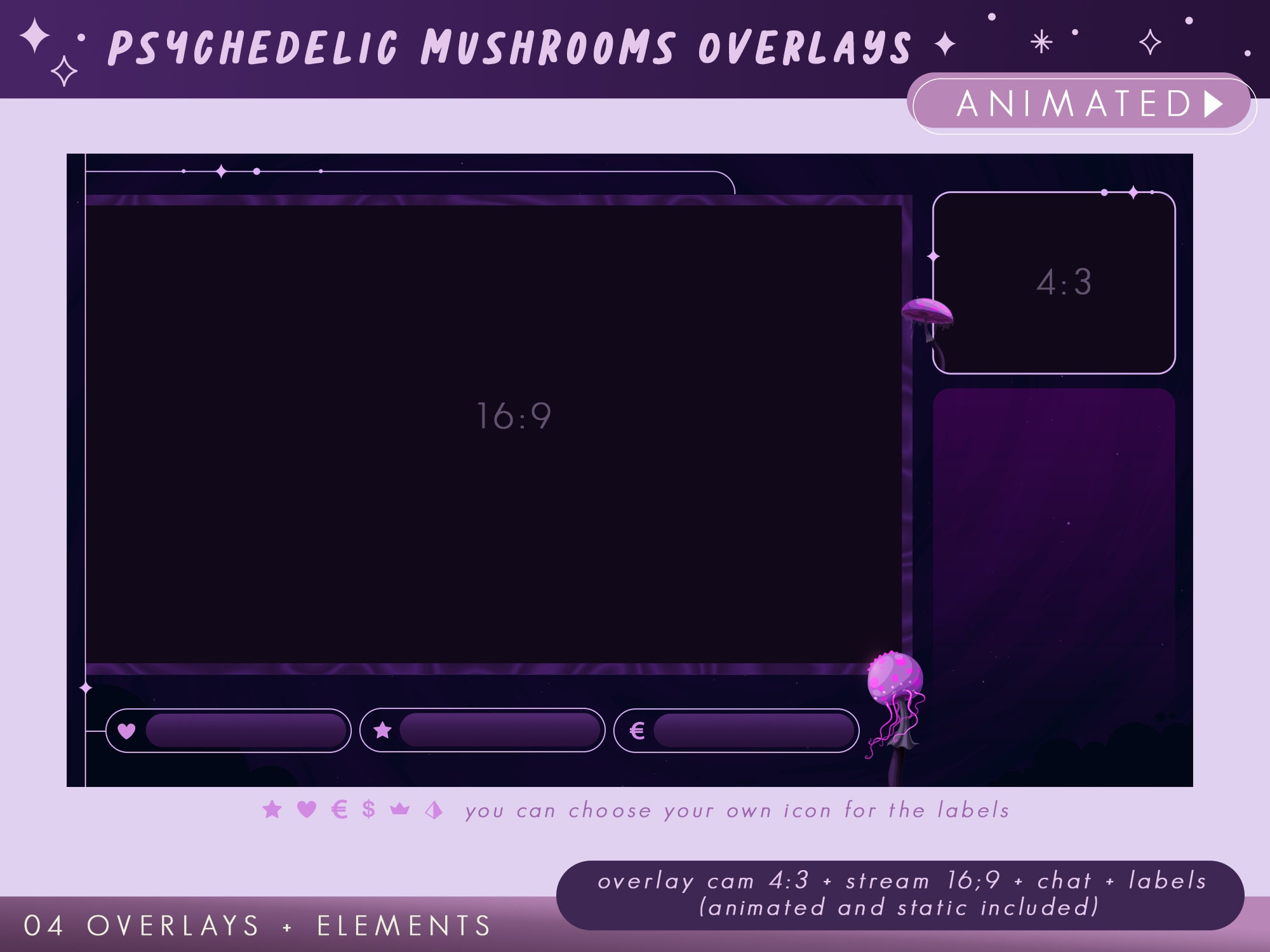 ANIMATED Twitch Stream Package / Psychedelic Mushrooms Theme / Overlays ...