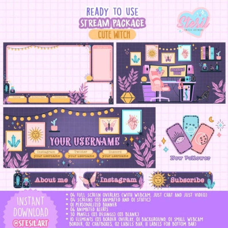 ANIMATED Twitch Stream Package / Cute Witch Setup Theme / - Etsy