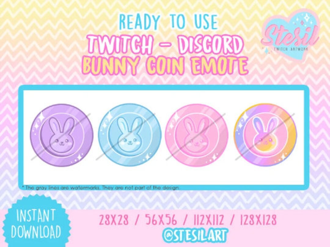 Twitch and Discord Emotes 04 Pack / Cute Bunny Coin / Channel Point ...