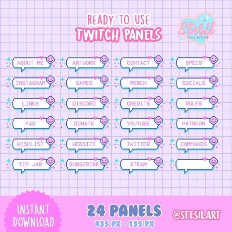 Twitch Panels / Chat / Pixel / Emoticon / Kawaii / Streamer / - Etsy
