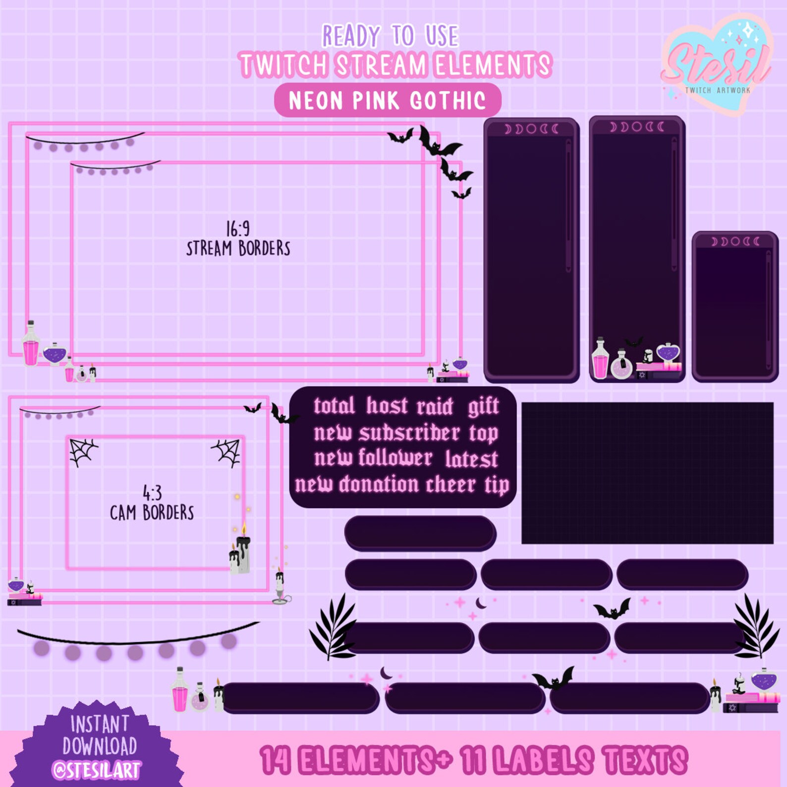 ANIMATED Twitch Stream Package / Gothic Neon Pink Theme / Esoteric ...