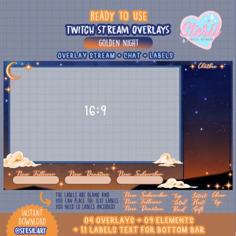 ANIMATED Twitch Stream Package / GOLDEN Night Theme / Sky / Magic ...