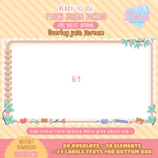 04 Twitch Overlay Elements / Cute Bullet Journal Theme / Korean ...