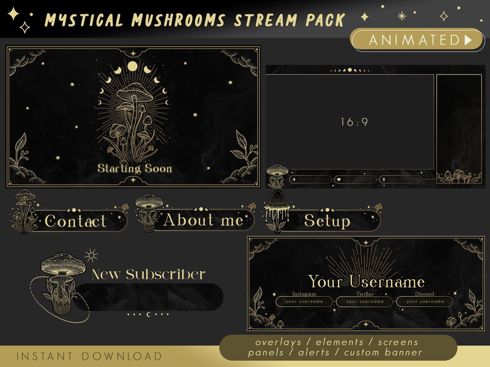 ANIMATED Twitch Stream Package / Mystical Mushrooms Theme / Overlays ...